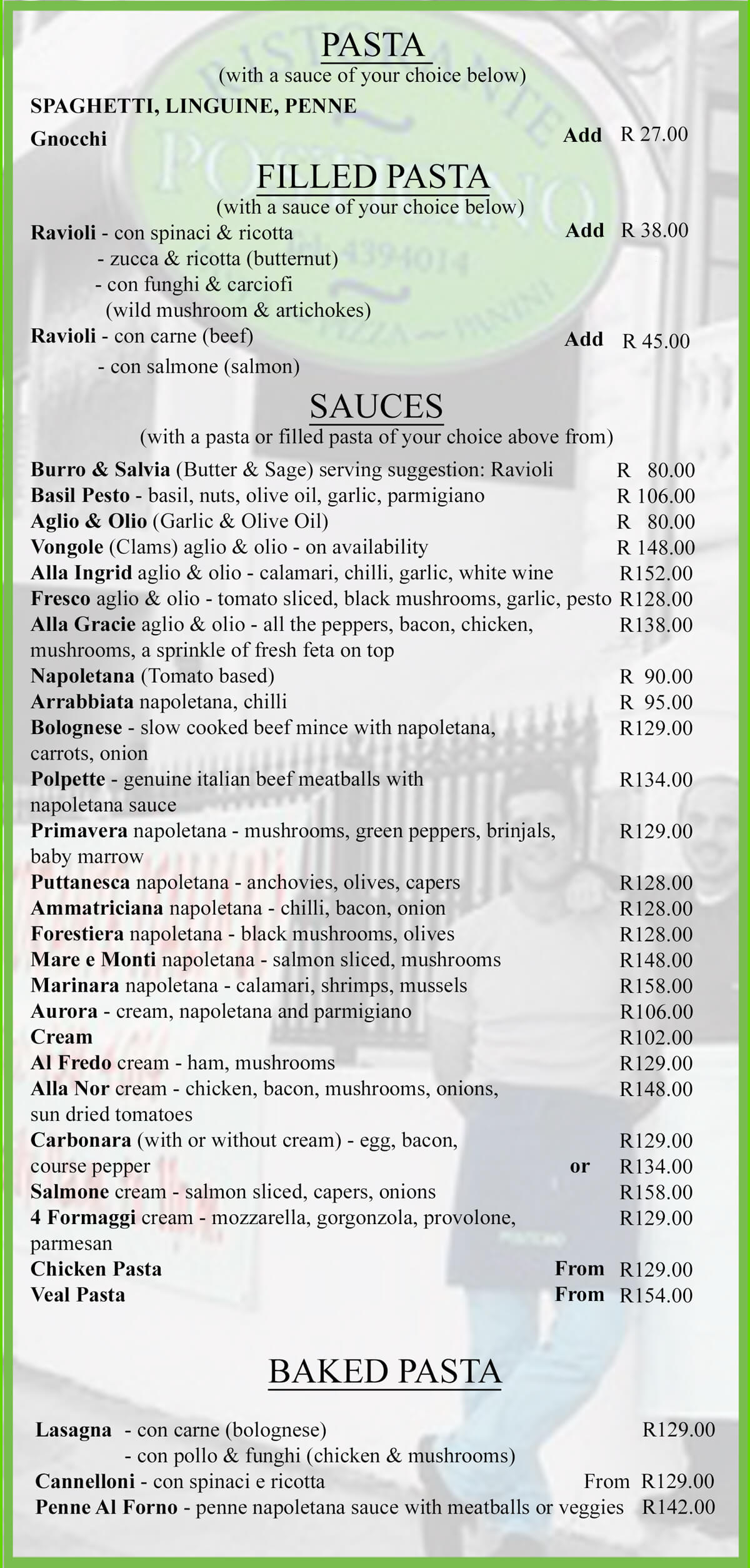 Posticino Sea Point Menu - Posticino