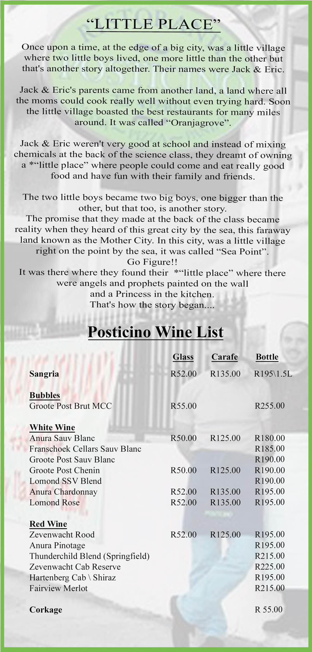Posticino Sea Point Menu - Posticino